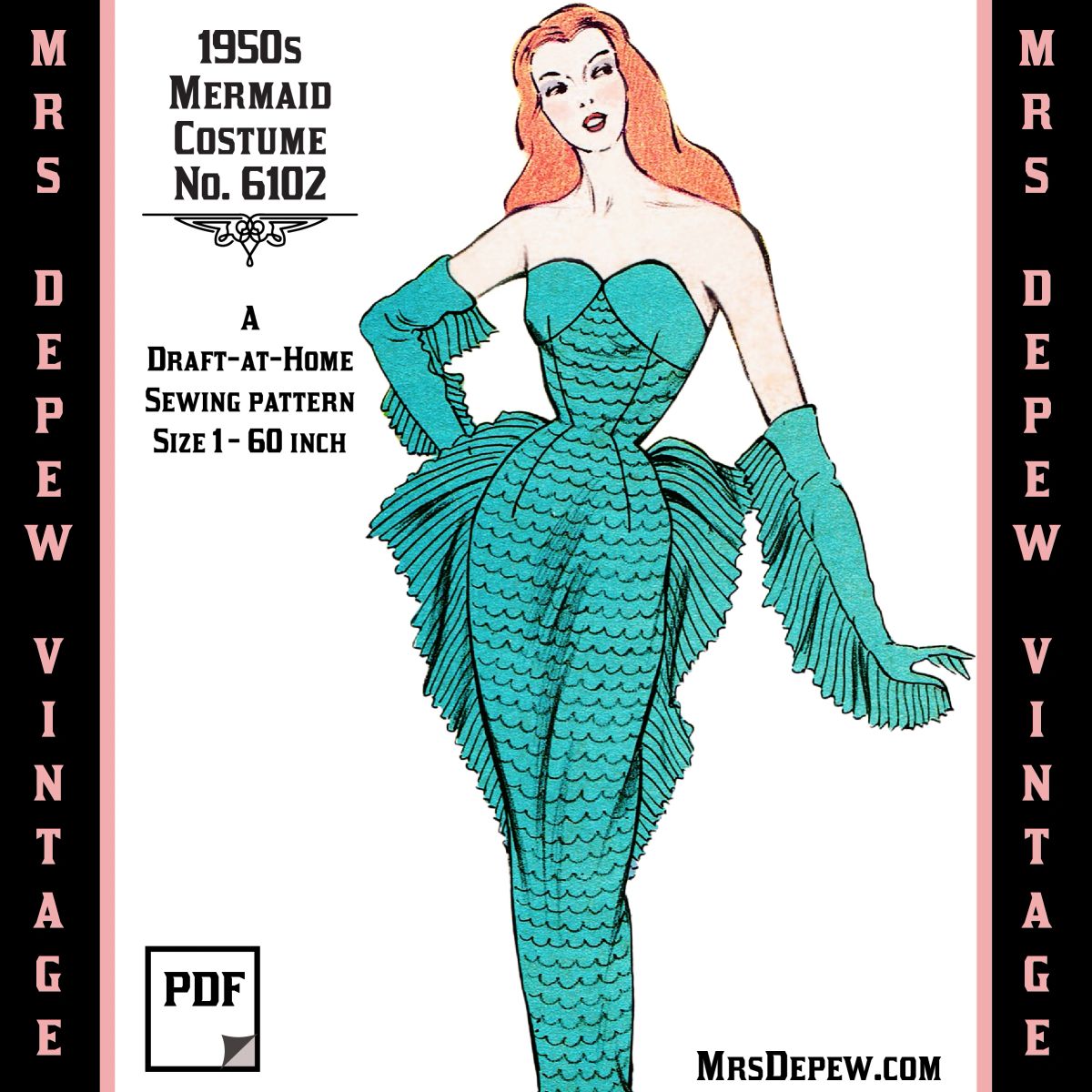 D-A-H Halloween Vintage Sewing Pattern 1950s Costume Mermaid Siren ...