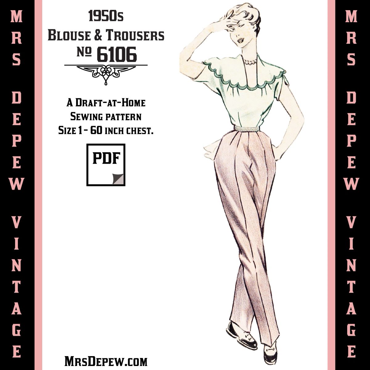 D-A-H Vintage Sewing Pattern 1950s Ladies Trousers and Blouse in Any ...