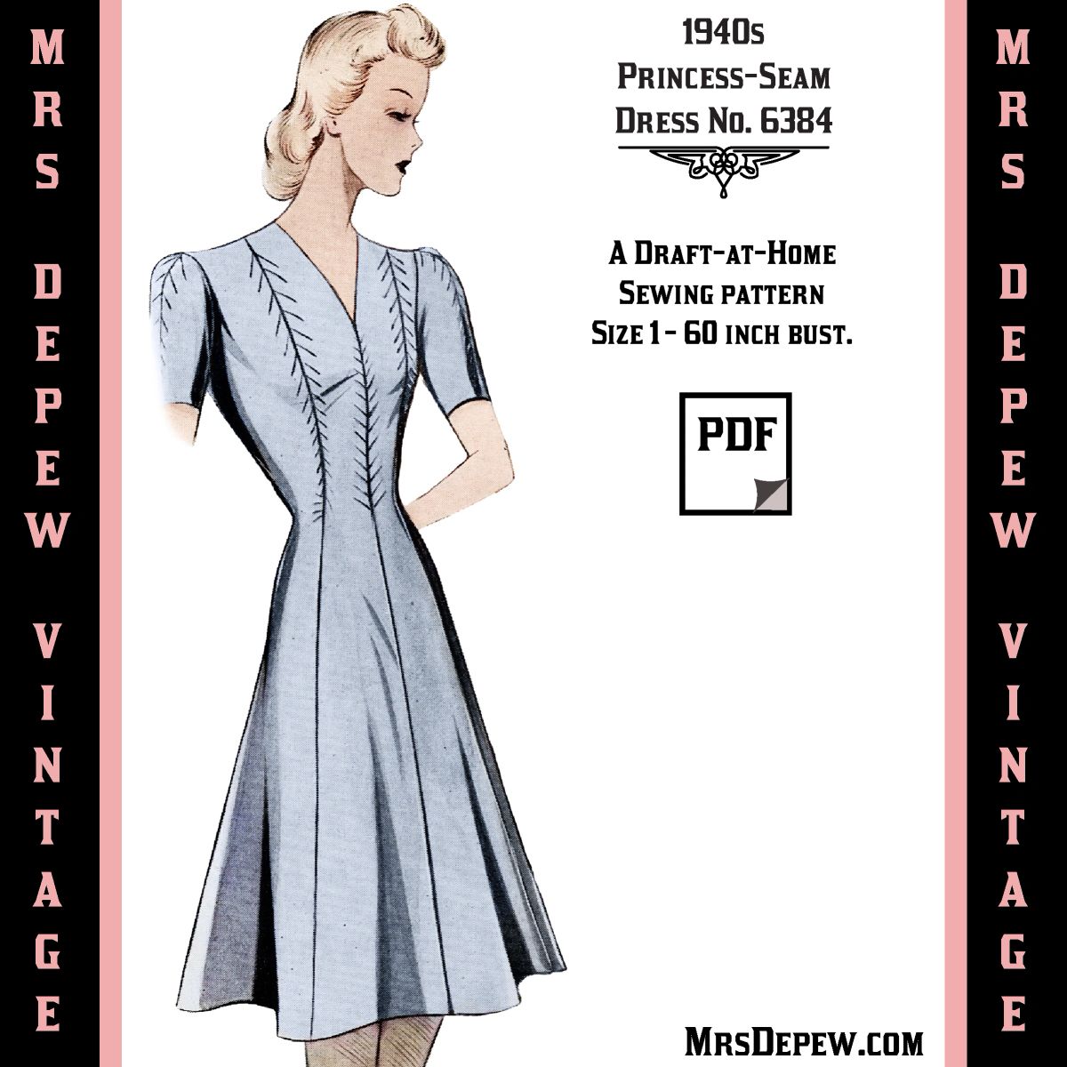 D-A-H Vintage Sewing Pattern 1940s Princess Seam Dress in Any Size ...