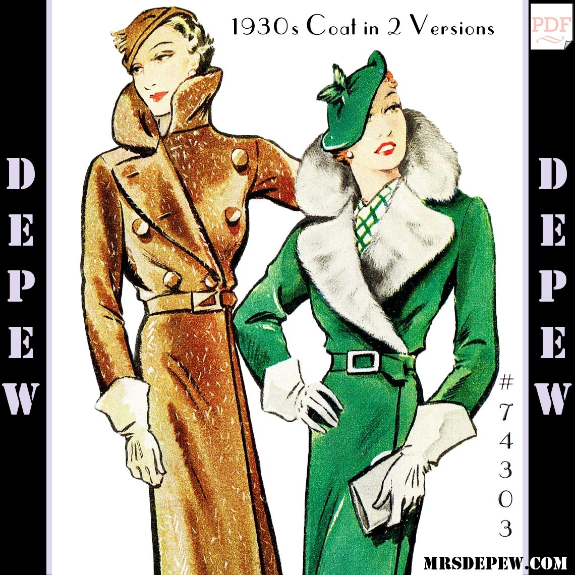 Vintage Sewing Pattern Ladies' 1930s Long Coat in 2 Versions #74303 ...