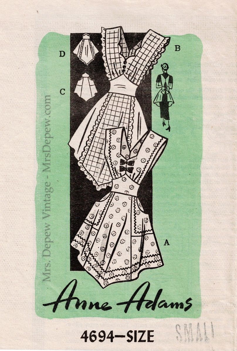1940s 1950s Original Vintage Sewing Pattern Ladies' Bib Apron Anne ...