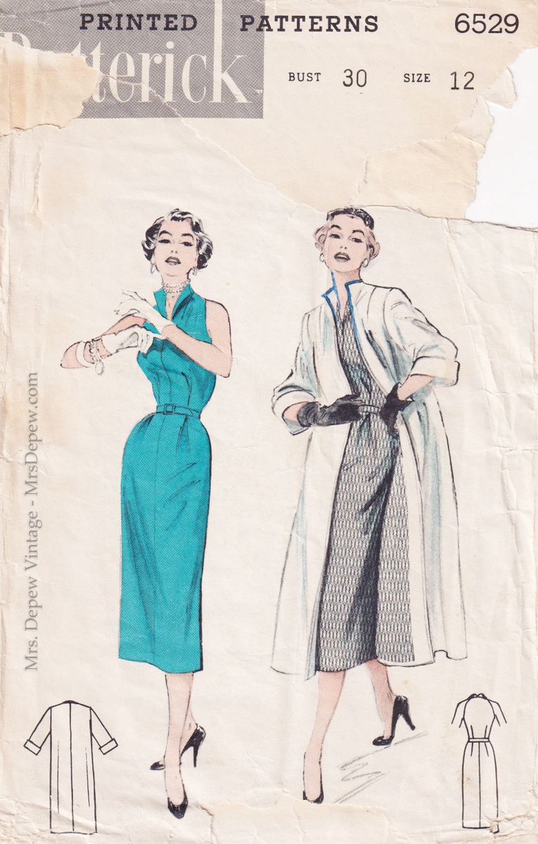 1950s Vintage Sewing Pattern Duster Coat and Sleeveless Dress Butterick ...
