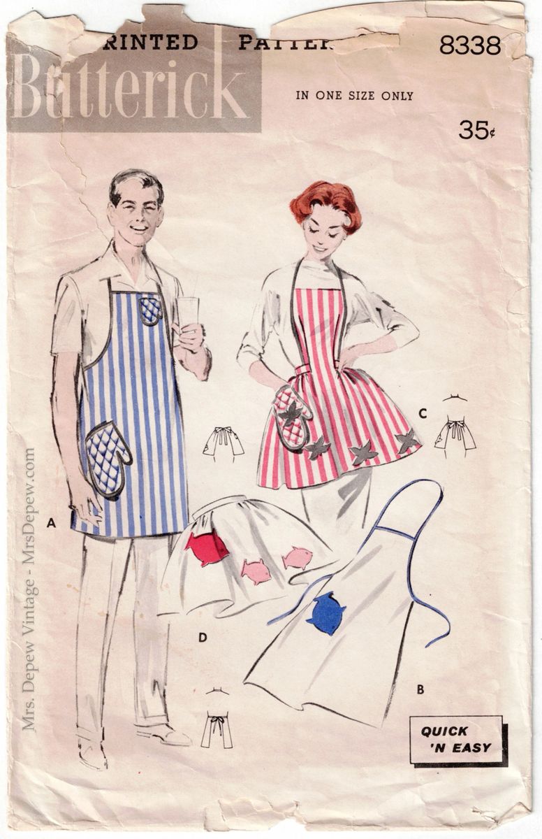 1950s Vintage Sewing Pattern His and Hers Bib or Half Apron For Men ...