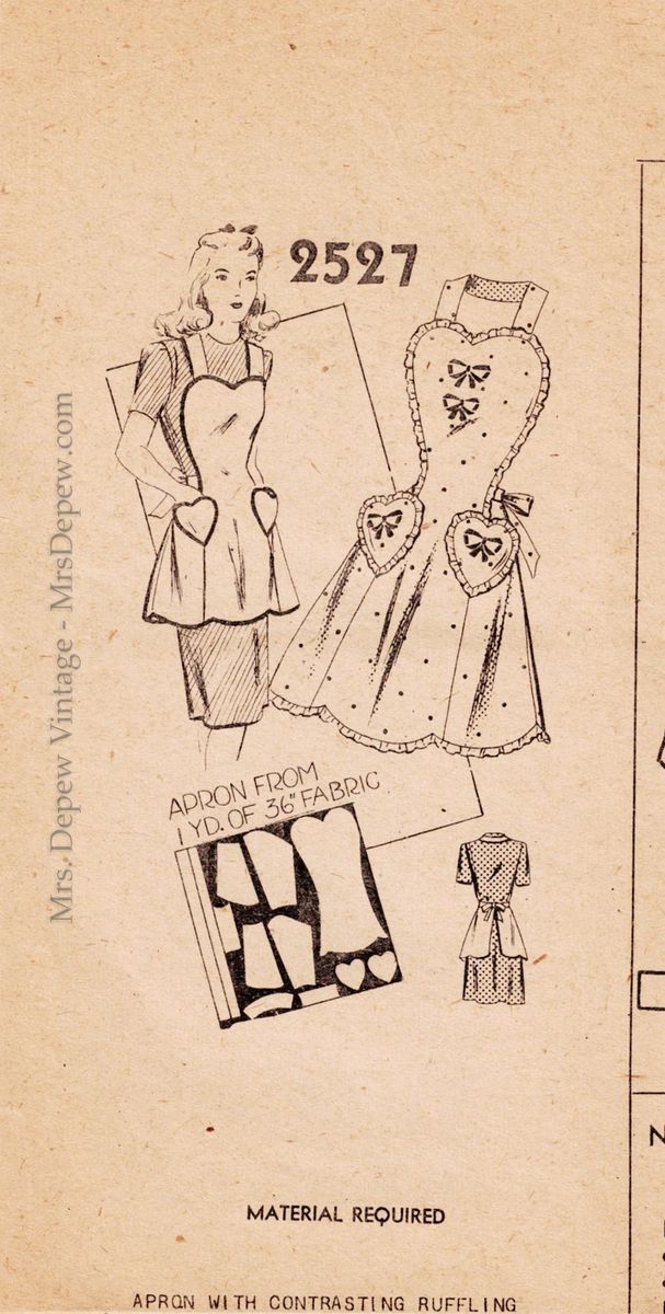 1940s Vintage Sewing Pattern Bib Apron with Heart Pockets Mail Order ...