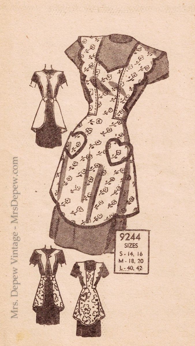 1940s Vintage Sewing Pattern Bib Apron with Heart Pockets Marian Martin ...