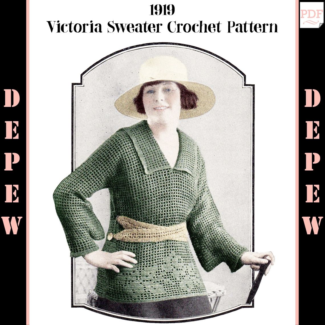 1919 Ladies' Vintage 1910s Collared V-neck Sweater Crochet Pattern ...