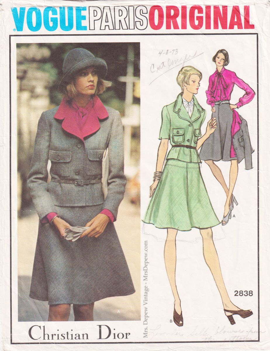 1973 Vintage Sewing Pattern Jacket, Skirt, Blouse Designer Christian ...