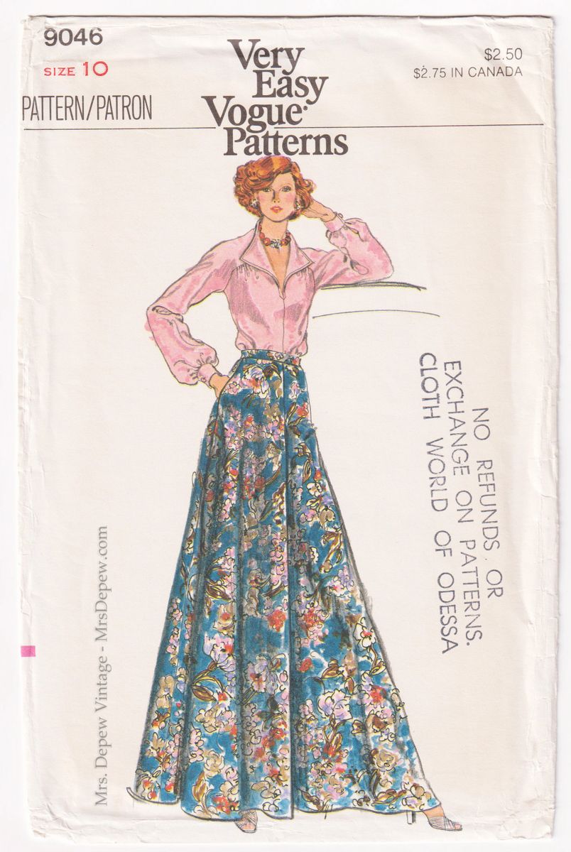 1975 Vintage Sewing Pattern Very Easy Blouse and Skirt 1970s Vogue 9046 ...