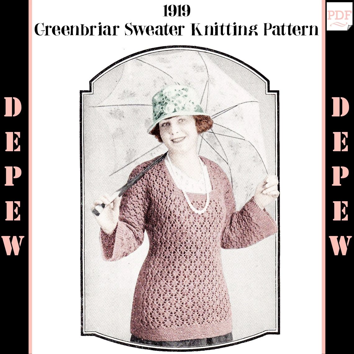 1919 Ladies' Vintage 1910s Square Neck Sweater Knitting Pattern ...