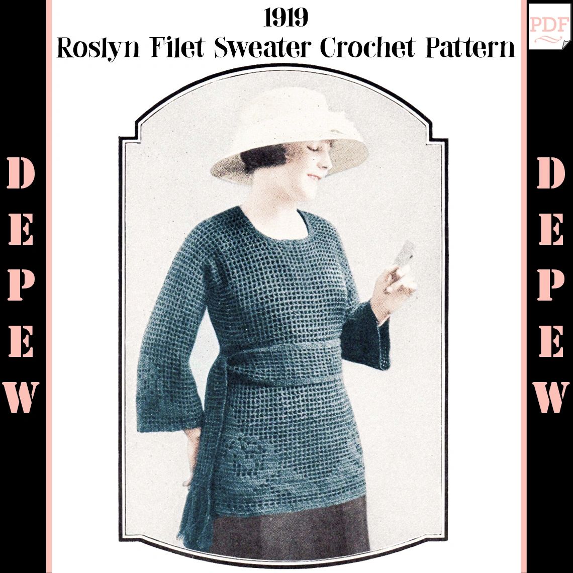1919 Ladies' Vintage 1910s Round Neck Sweater Crochet Pattern ...