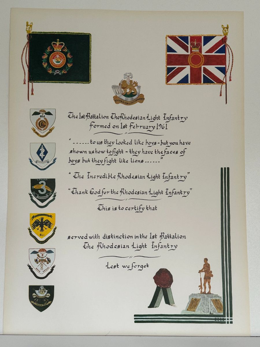 Original 1st Battalion Rhodesian Light Infantry Service of Distinction ...