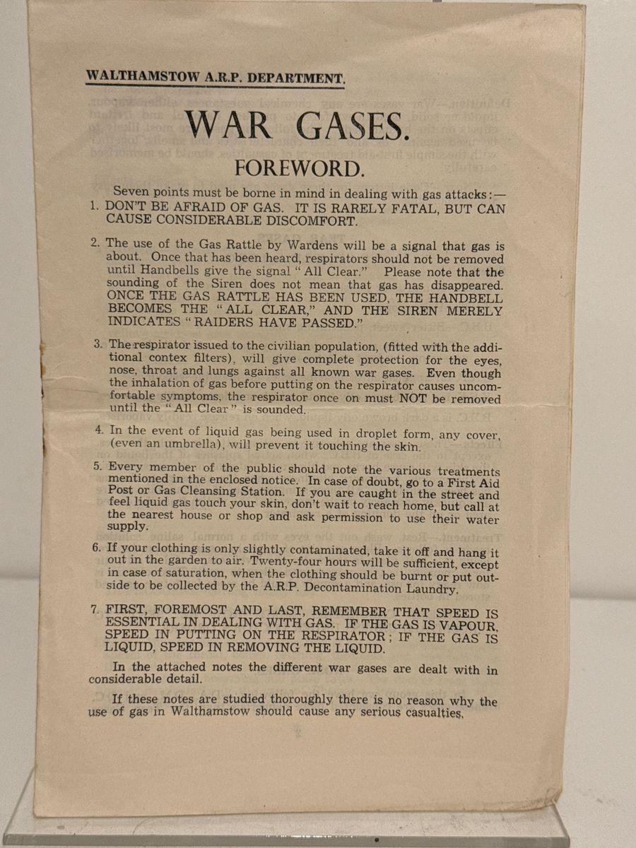 Walthamstow ARP Department War Gases pamphlet