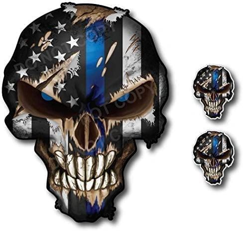 Thin Blue Line Skull with Blue Reflective Eyes Police Officer BLM ...