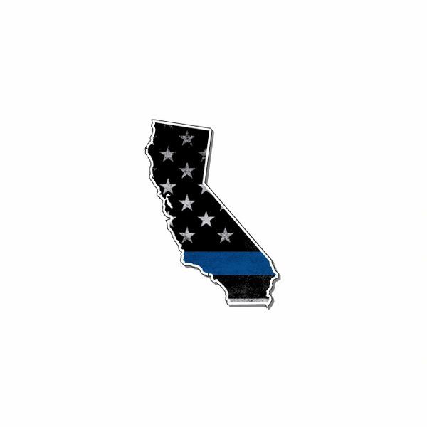 CALIFORNIA THIN BLUE LINE STATE SHAPED SUBDUED FLAG VINYL DECAL STICKER