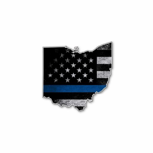 OHIO THIN BLUE LINE STATE SHAPED SUBDUED FLAG VINYL DECAL STICKER