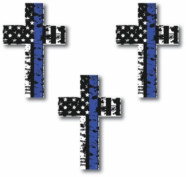 DECALS BY HALEY 3 PACK OF THIN BLUE LINE CROSS DECALS POLICE OFFICER ...