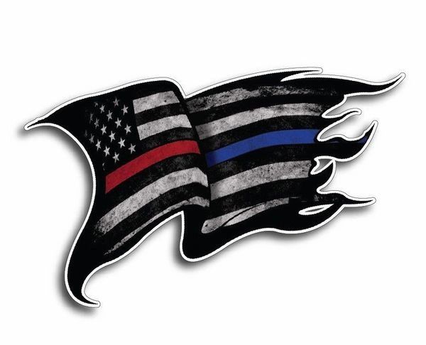 THIN BLUE RED LINE SUBDUED TATTERED AMERICAN FLAG DECAL STICKER POLICE ...