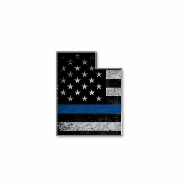 UTAH THIN BLUE LINE STATE SHAPED SUBDUED FLAG VINYL DECAL STICKER