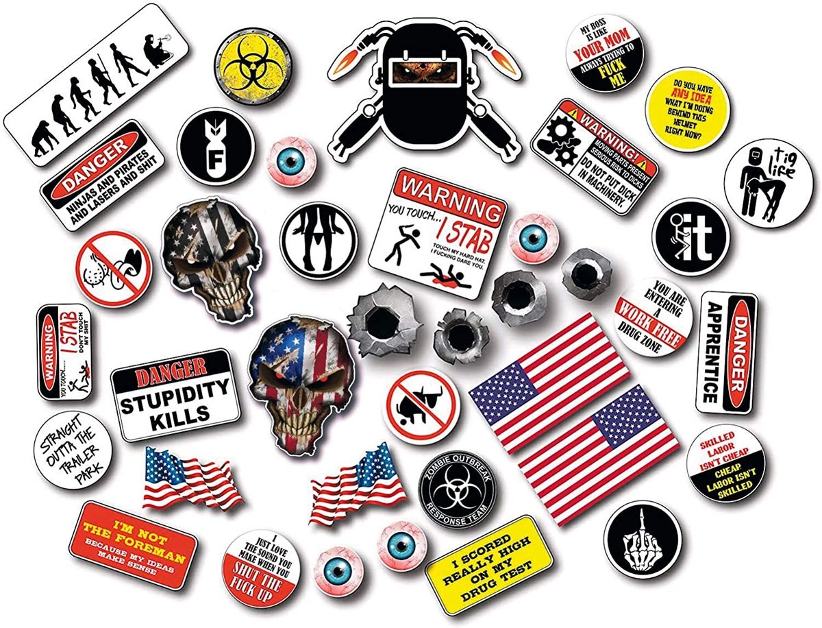 39 Pack of Crude Humor Hilarious Welder Edition Hard Hat Prank Decal ...