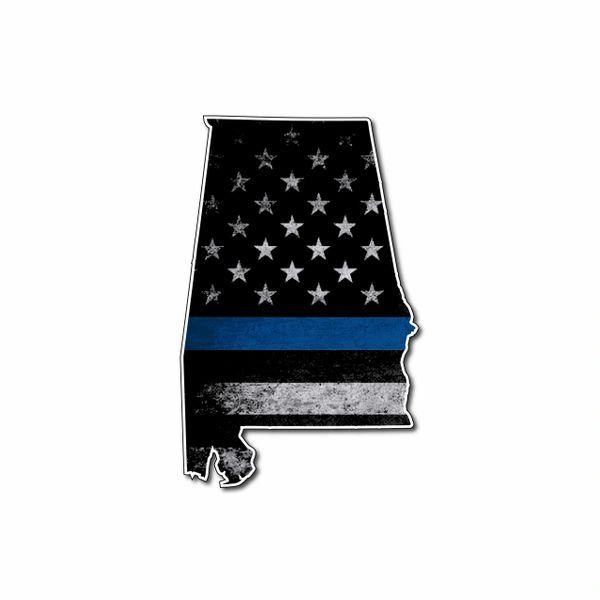 ALABAMA THIN BLUE LINE STATE SHAPED SUBDUED FLAG VINYL DECAL STICKER
