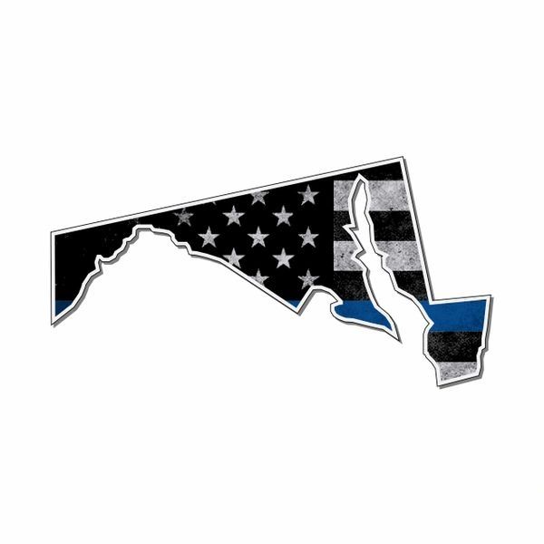 MARYLAND THIN BLUE LINE STATE SHAPED SUBDUED FLAG VINYL DECAL STICKER