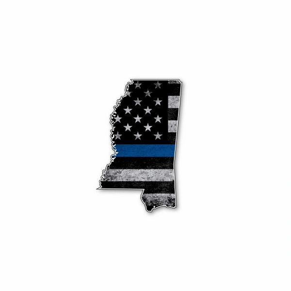 MISSISSIPPI THIN BLUE LINE STATE SHAPED SUBDUED FLAG VINYL DECAL STICKER