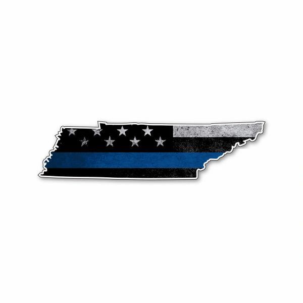 TENNESSEE THIN BLUE LINE STATE SHAPED SUBDUED FLAG VINYL DECAL STICKER
