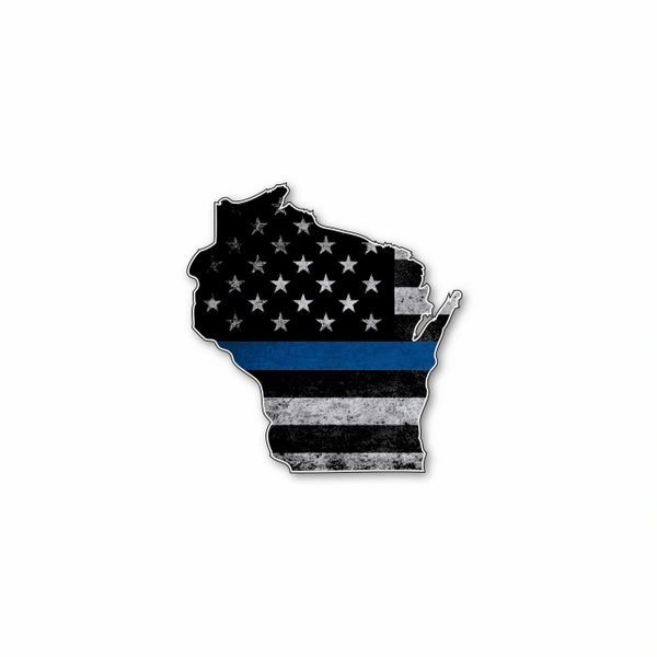 WISCONSIN THIN BLUE LINE STATE SHAPED SUBDUED FLAG VINYL DECAL STICKER