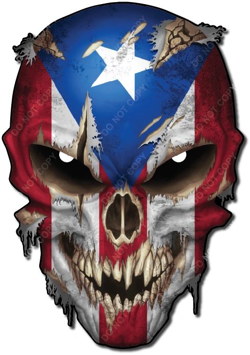 Puerto Rican Country Flag Skull Decal Sticker with Reflective Eyes ...