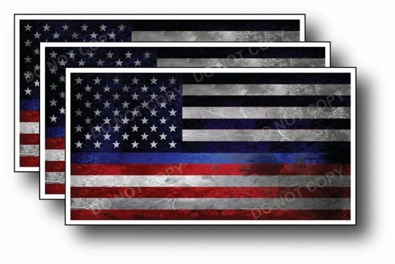 3x Police Officer American Flag Thin Blue Line Decal Sticker Blue Lives ...