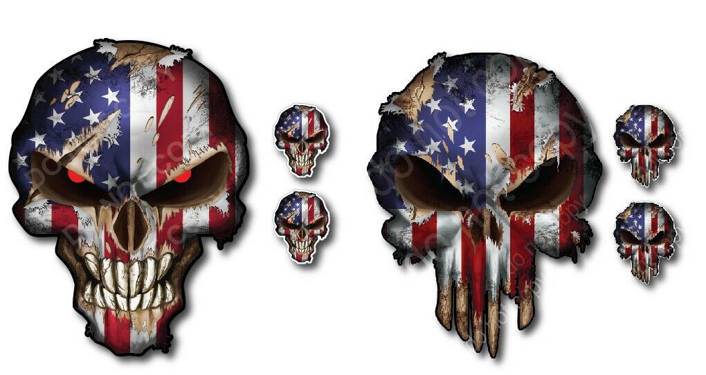 6x American Flag Skull USA Vinyl Decal Sticker Car Truck Window Auto ...