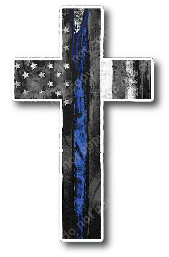 3x Thin Blue Line Cross Decal Sticker Truck Police Officer Cop Blue ...
