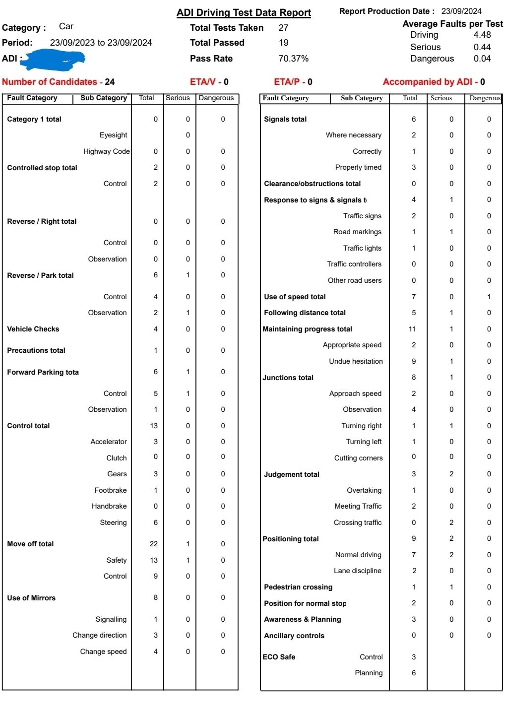 Example Data Report Sheet
