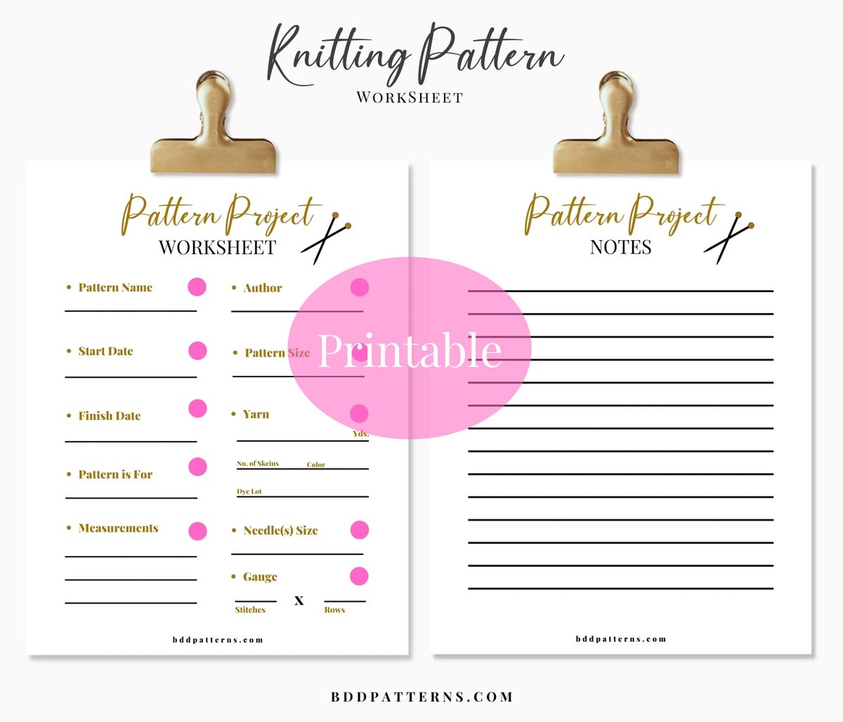 Printable Knitting Project Worksheet
