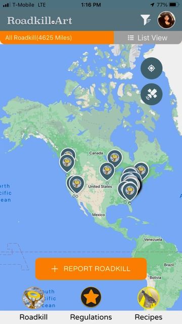 Roadkill Art App Member's Report Roadkill Nationwide