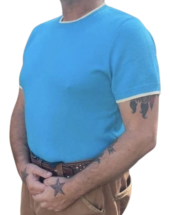 MENS AUTHENTIC 50S BLUE REPLICA CREW NECK SWEATER
