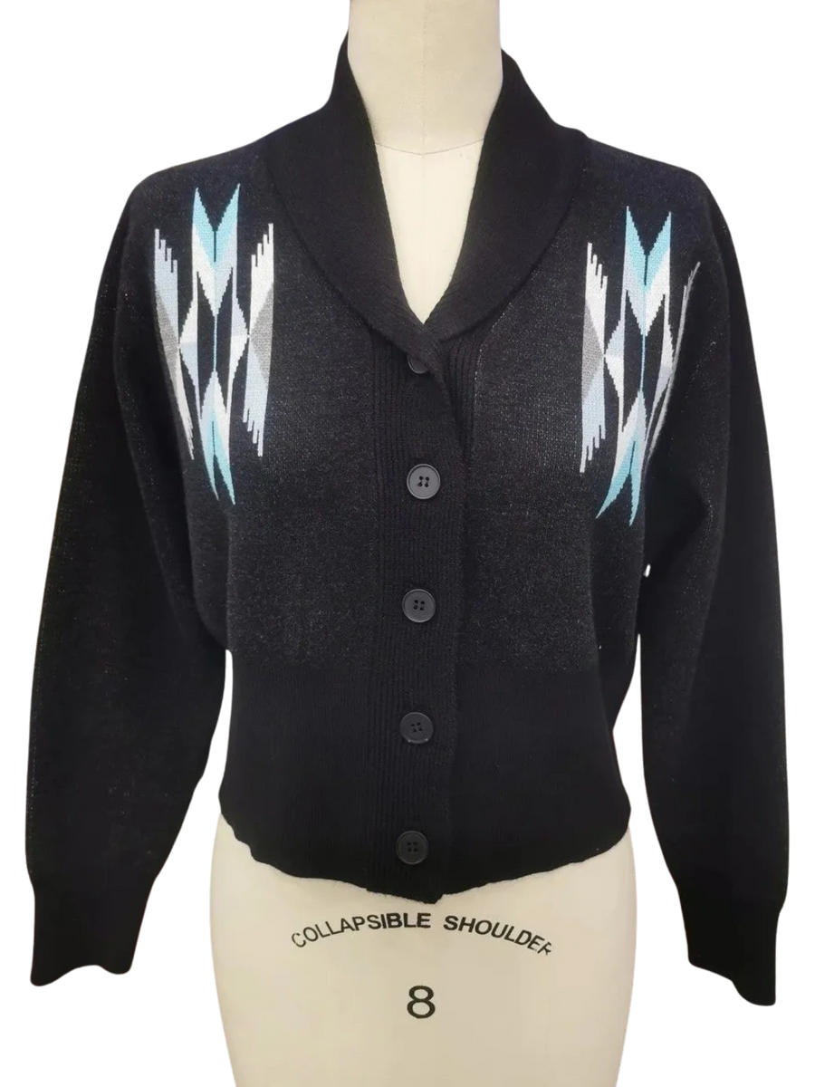 LADIES NATIVE AMERICAN BLACK CHIMAYO CARDIGAN
