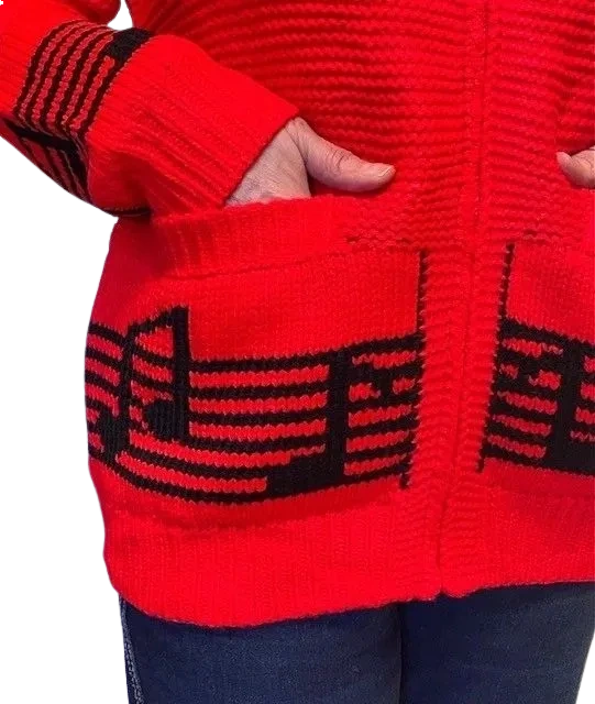 AUTHENTIC 50S RED MUSICAL NOTE COWICHAN CARDIGAN