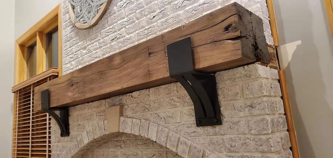 Rustic Fireplace Mantel, Reclaimed Wood Beams | Lockport, IL
