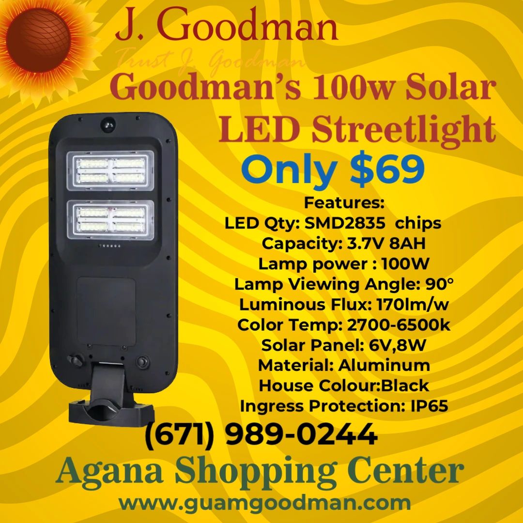 In Stock Only $69! J. Goodman’s 100w Solar LED Streetlight
