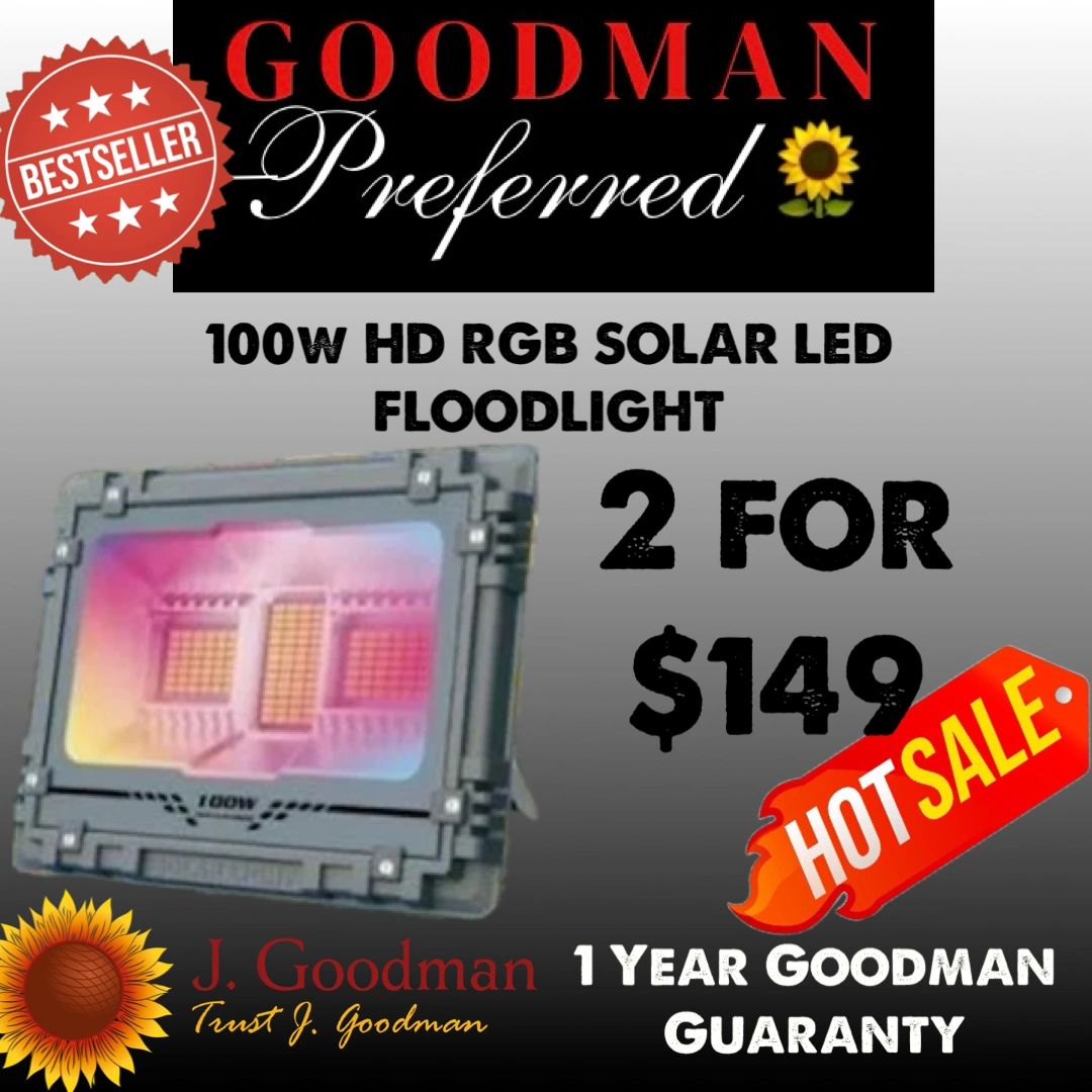 In Stock 2 for $149 J. Goodman's 100w HD RGB Solar LED Floodlight ...