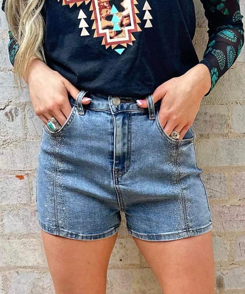 Diamond in the South Rhinestone Jean Shorts