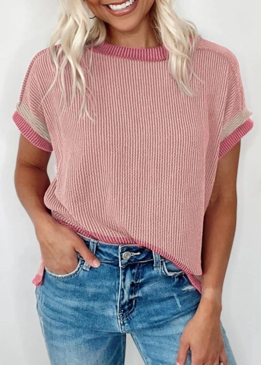 Ribbed Layered Light Pink Top
