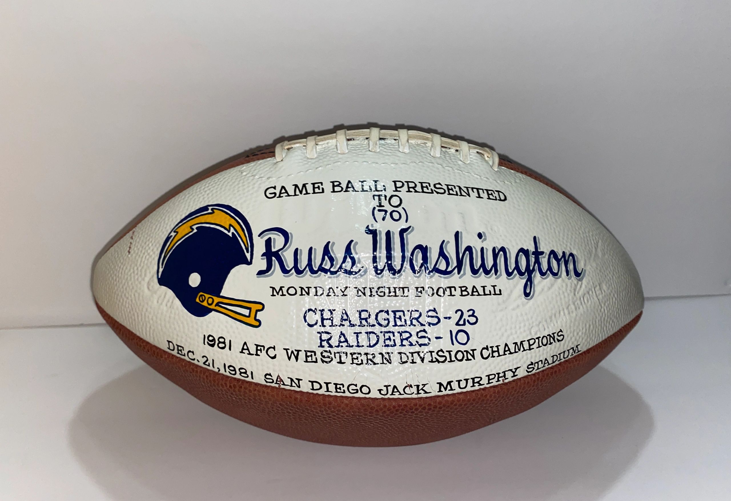 1981 Russ Washington game presentation football