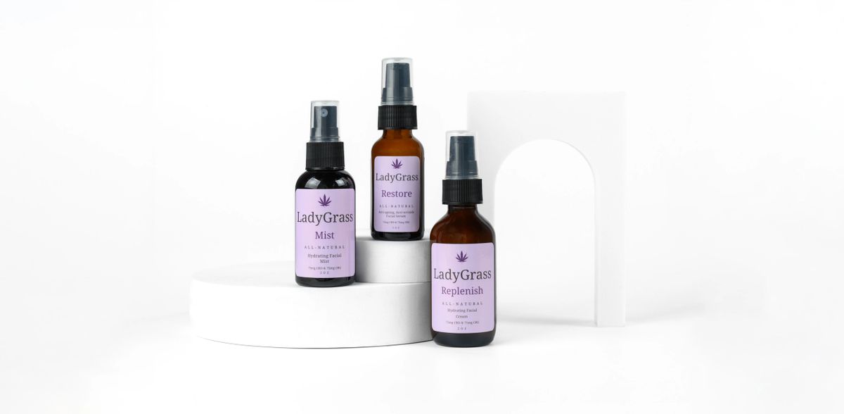 Facial Skincare Bundle with CBD+CBG - Facial Serum, Mist, Cream