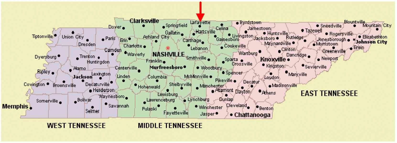 Tennessee Time Zone Map With Cities