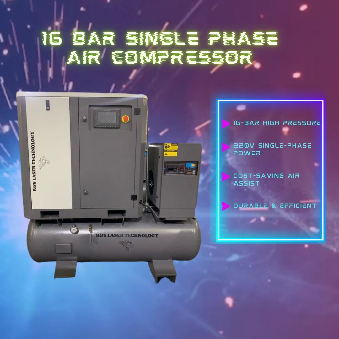 16 BAR SINGLE PHASE SCREW TYPE AIR COMPRESSOR