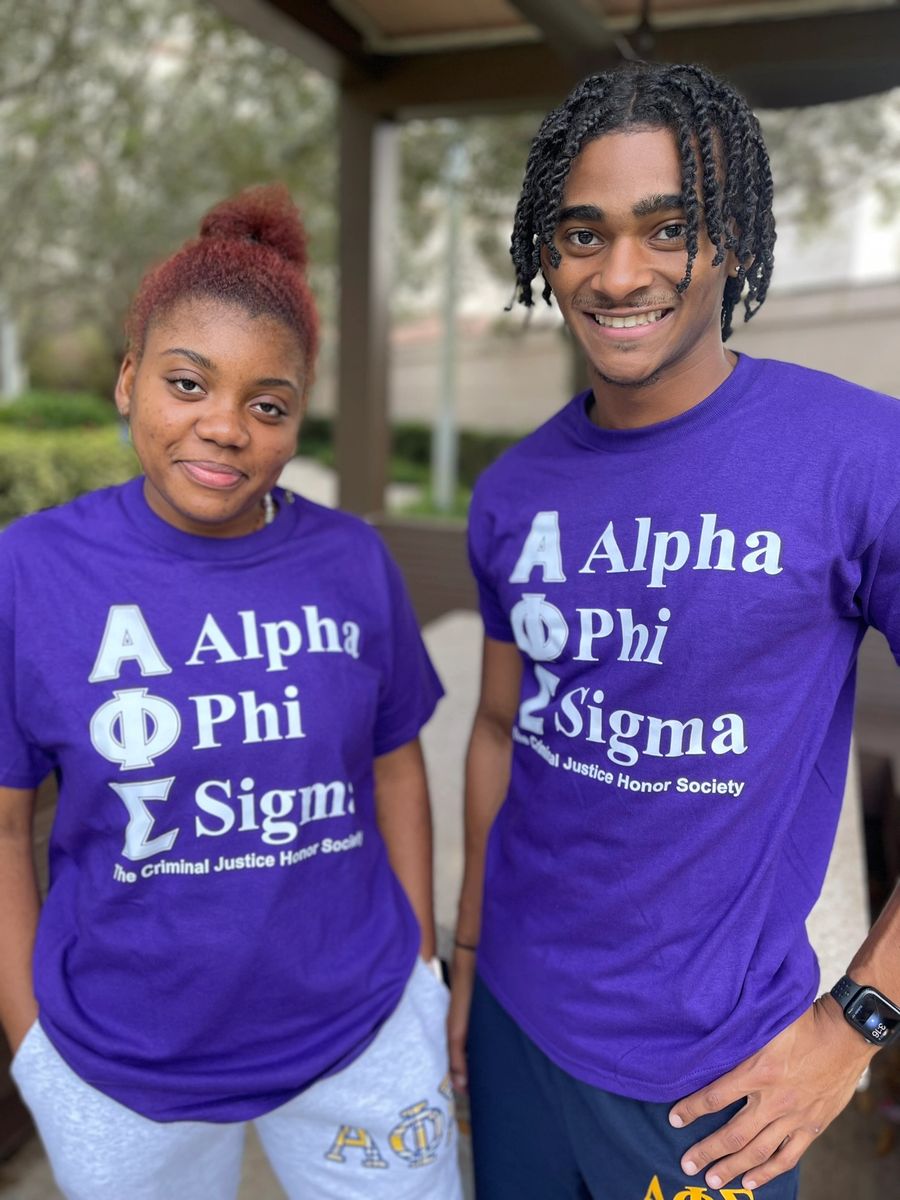 Alpha Phi Sigma Vertical Greek Letters T-Shirt - Purple