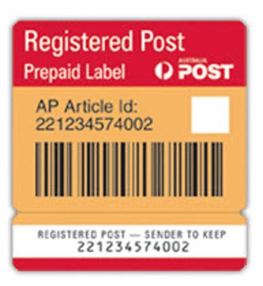 Registered Post Prepaid Labels – Box of 50