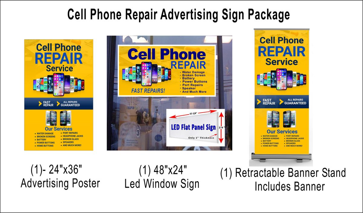 Cell Phone Repair Sign Package Led window sign, poster sign ...